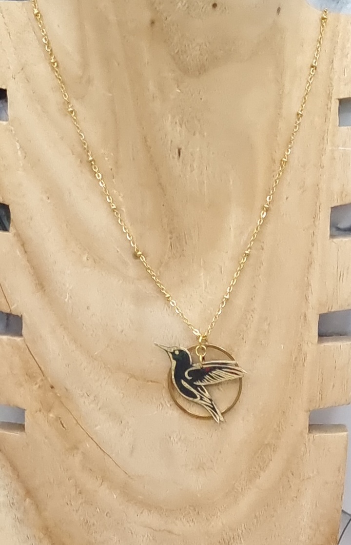 Collier colibri en liberty Erica noir - Be malix